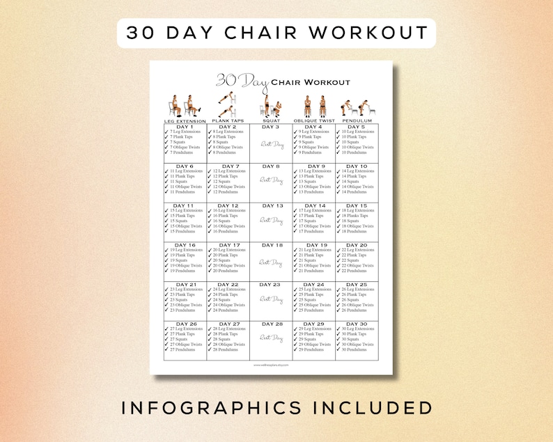 30 Day Chair Workout Bundle Printable Interactive Pdfs Easy to Follow ...