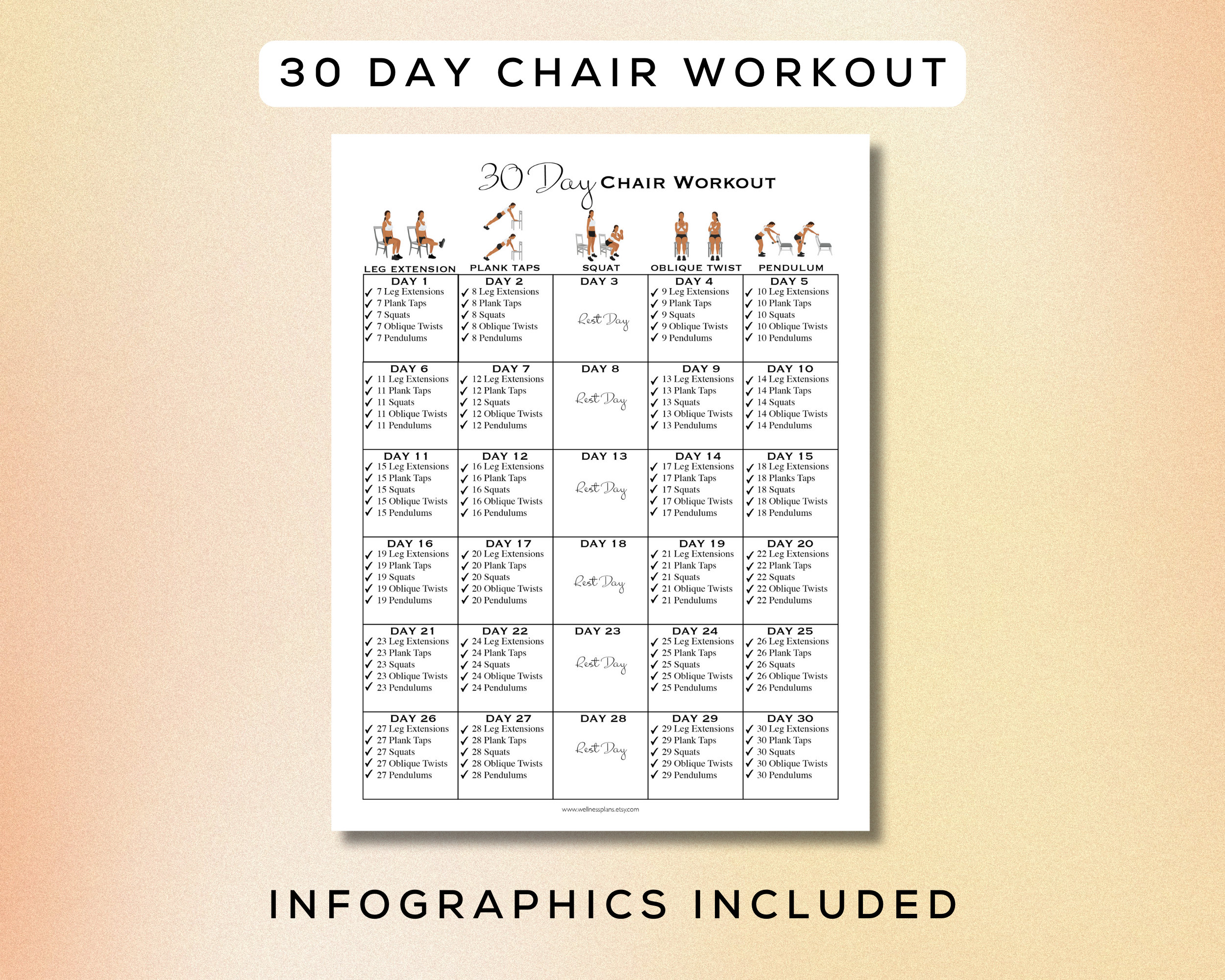 30 Day Chair Workout Bundle Printable Interactive Pdfs Easy to Follow ...