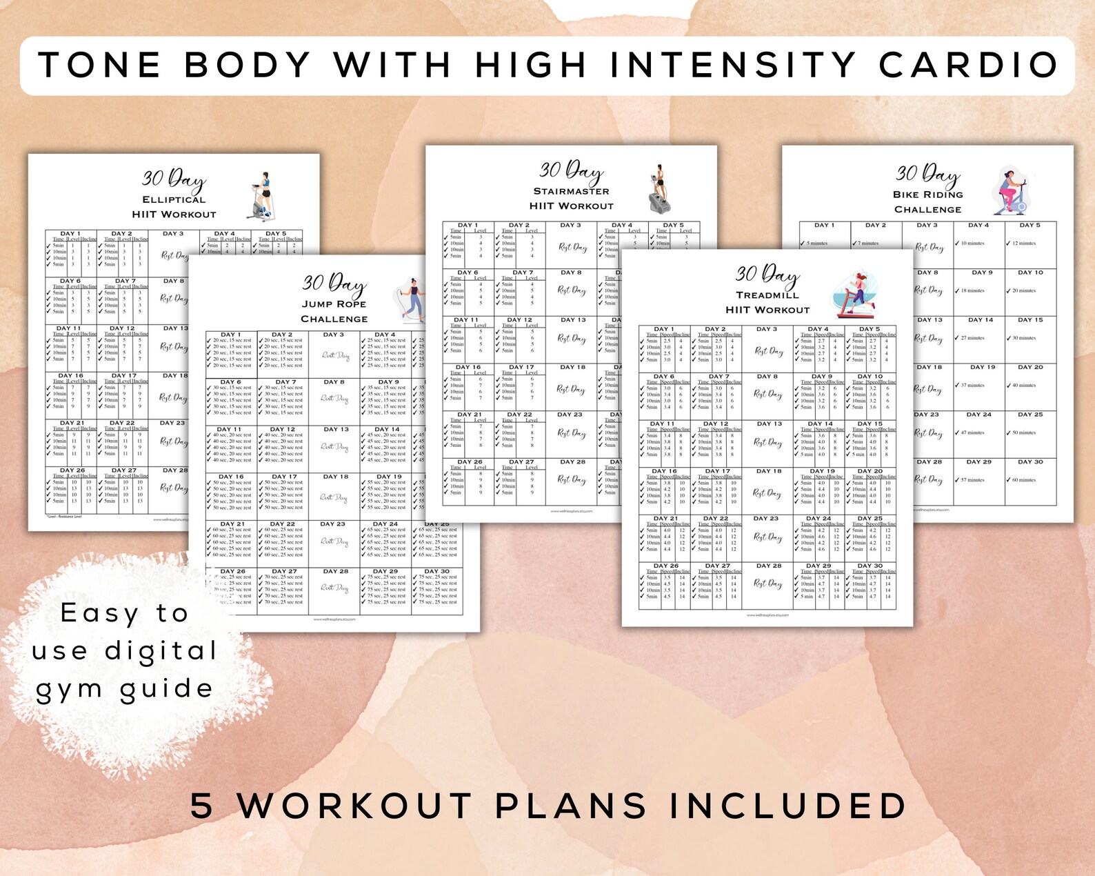 30 Day Cardio Workout Bundle Printable + Interactive PDF | 5 Programs ...