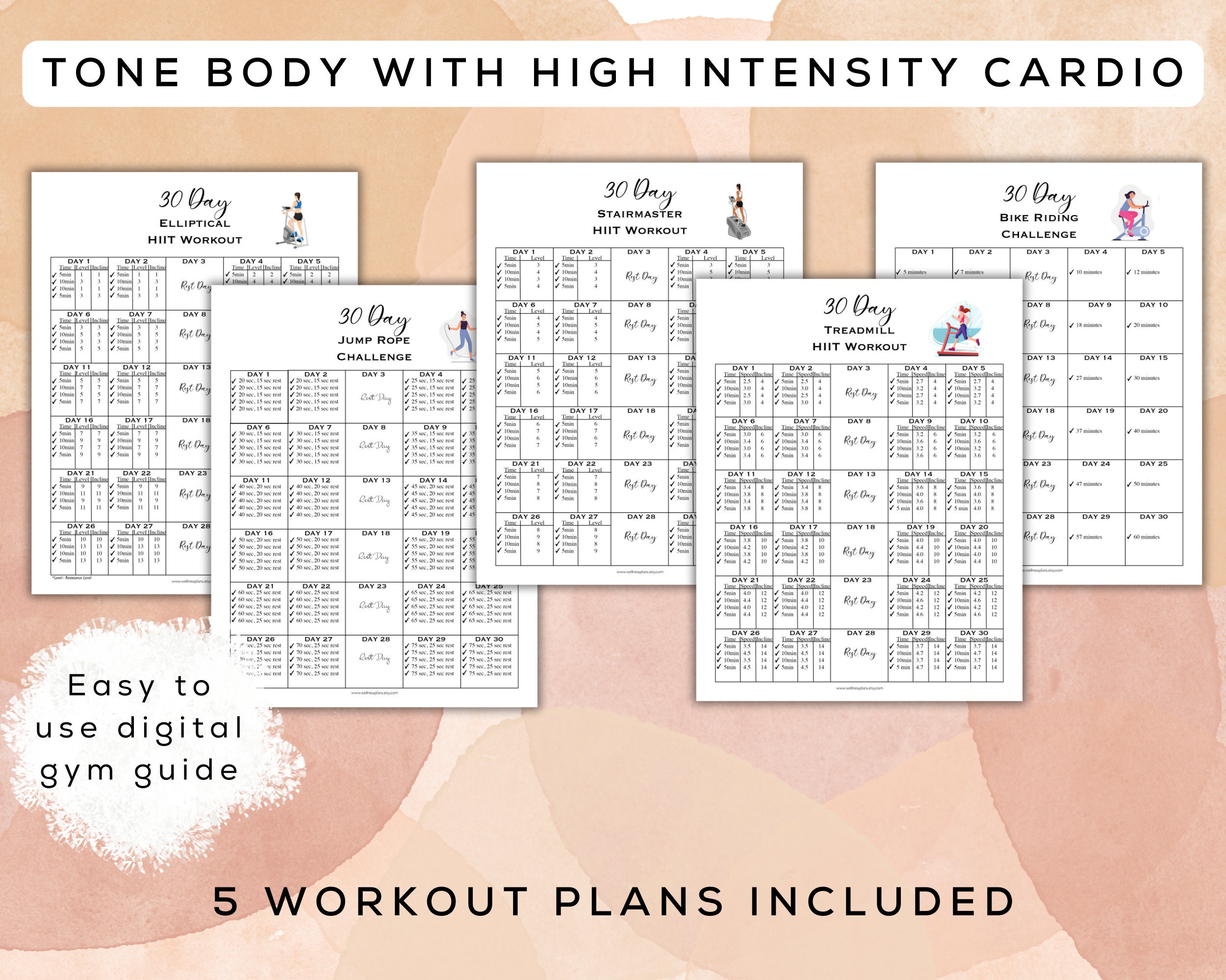 30 Day Cardio Workout Bundle Printable + Interactive PDF | 5 Programs ...