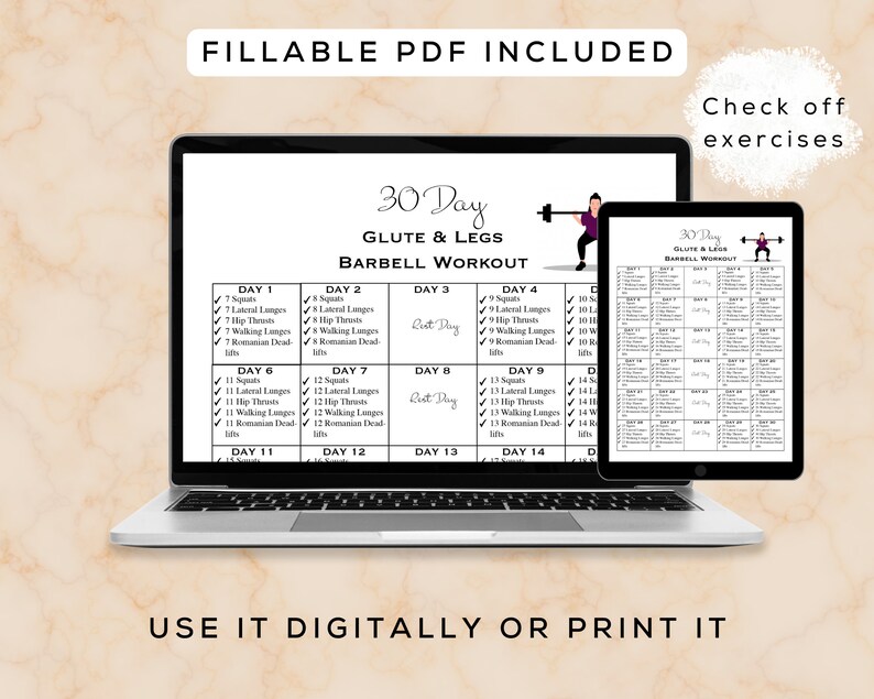 30 Day Glute & Leg Barbell Workout Plan Printable Fillable - Etsy