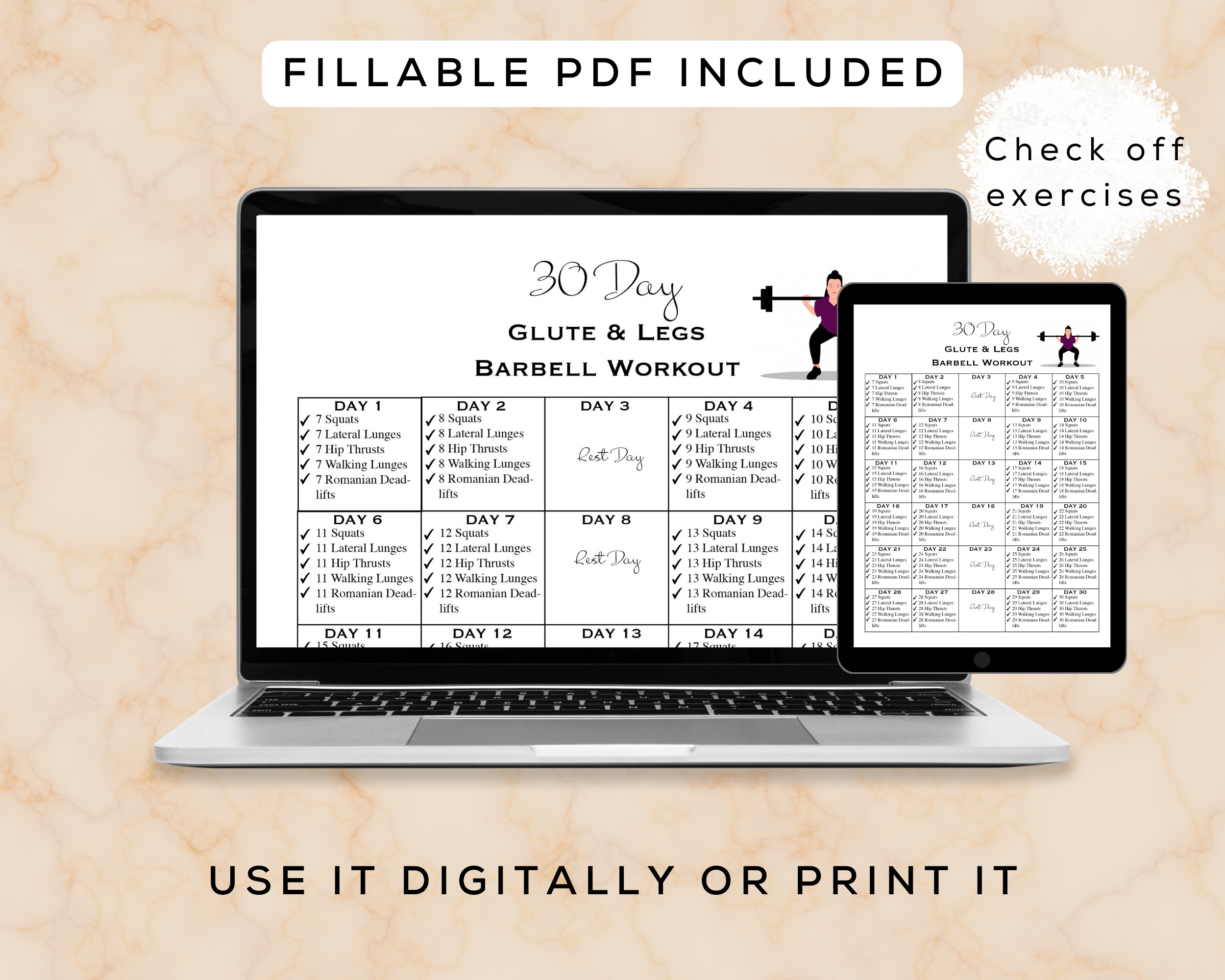 30 Day Glute & Leg Barbell Workout Plan Printable Fillable - Etsy