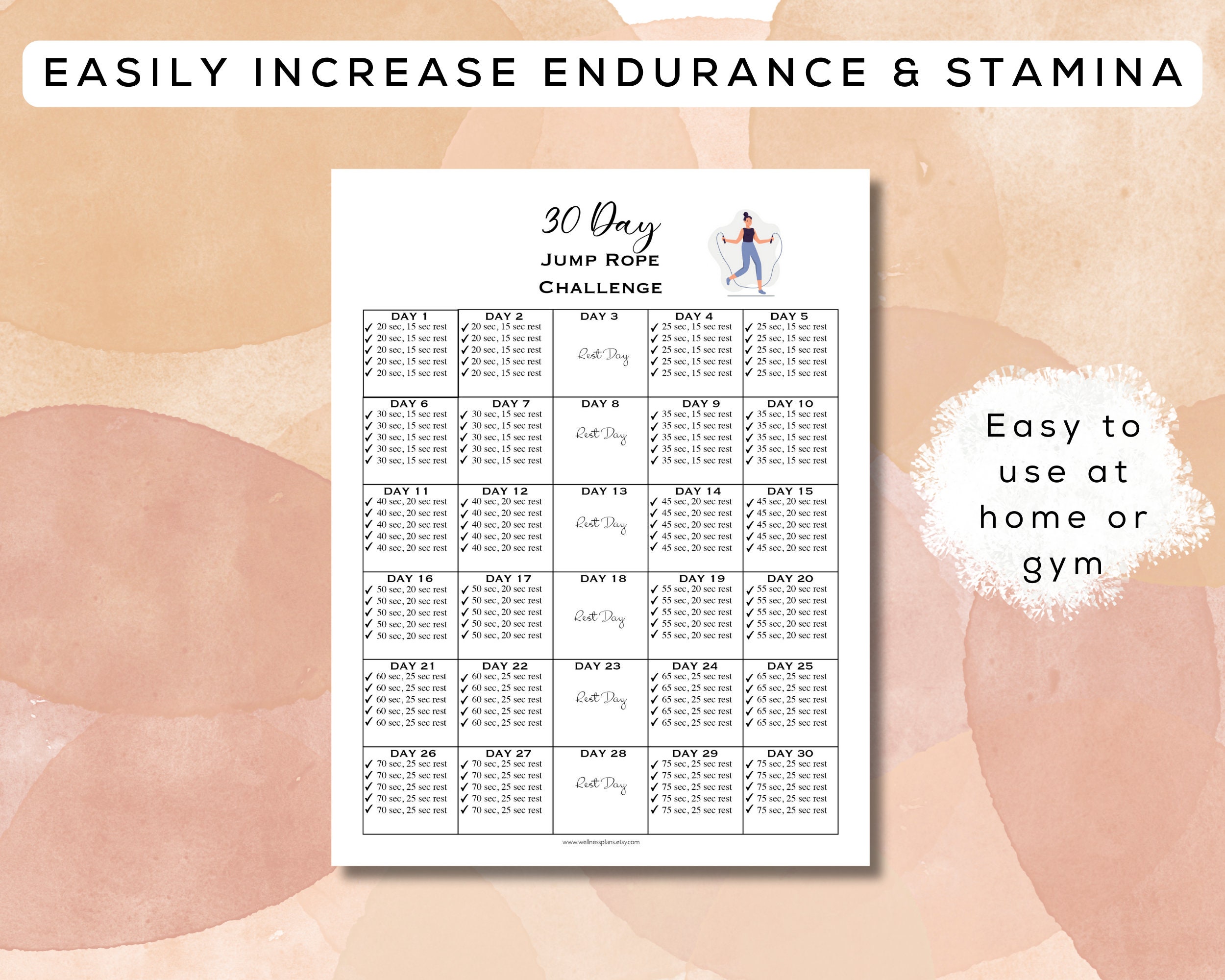 30 Day Jump Rope Challenge Printable + Interactive PDF, Digital Gym ...