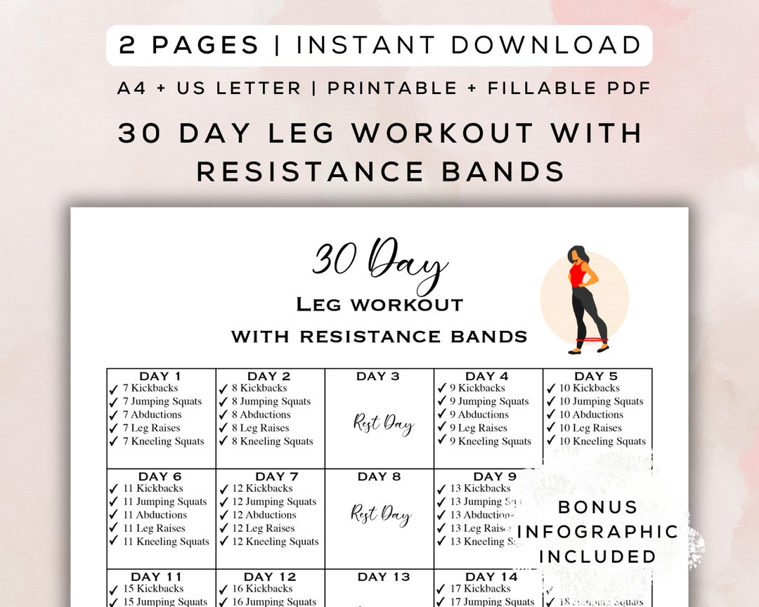 30 Day Leg Workout With Resistance Bands Printable + Fillable PDF ...