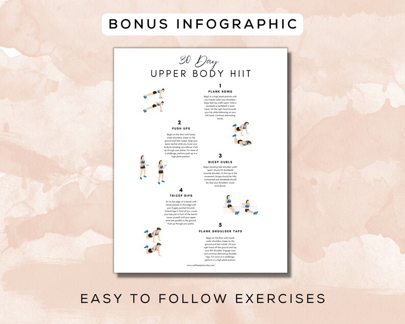30 Day Upper Body HIIT Workout Program Printable + Fillable PDF | Bonus ...
