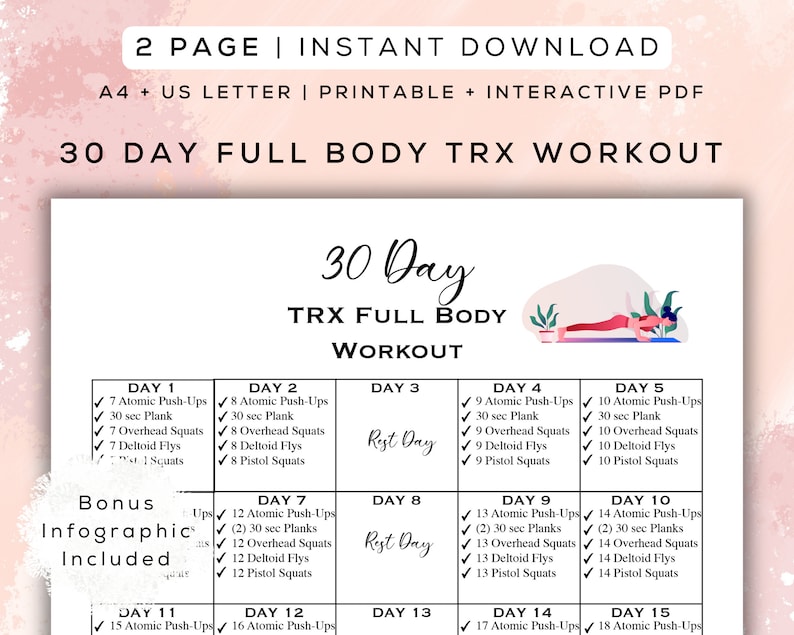 30 Day Full Body TRX Workout Plan Printable + Digital Gym Guide | Bonus ...
