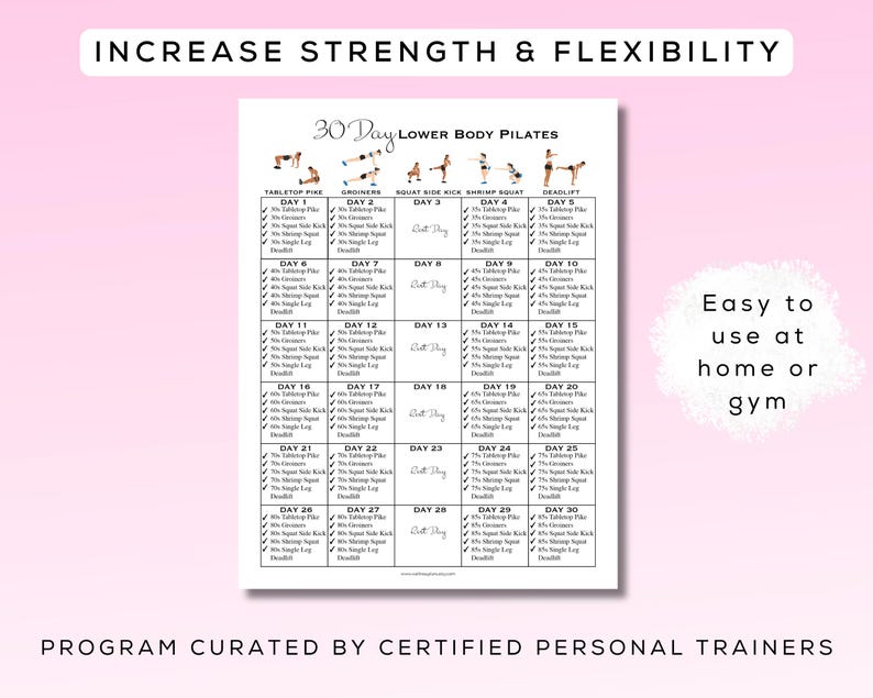 30 Day Lower Body Pilates Printable Interactive PDF Easy to Follow ...
