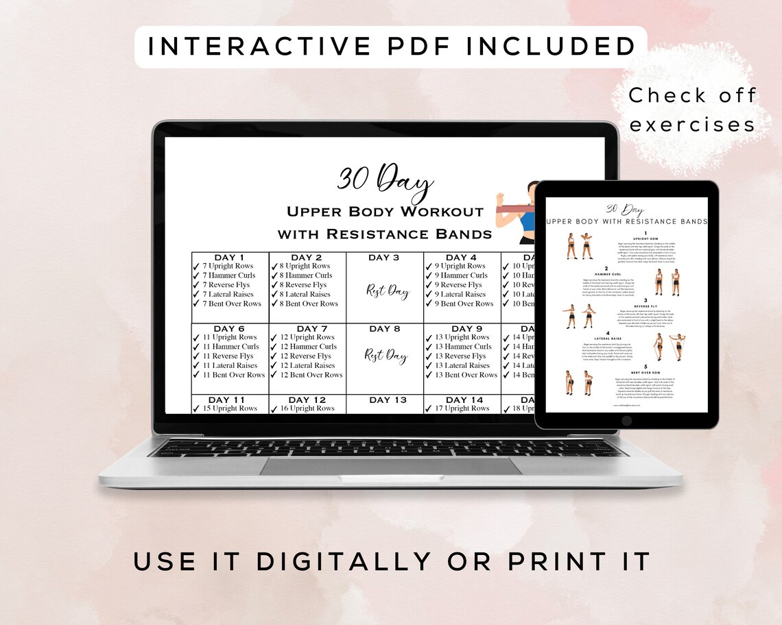 30 Day Upper Body Workout With Resistance Bands Printable + Interactive ...