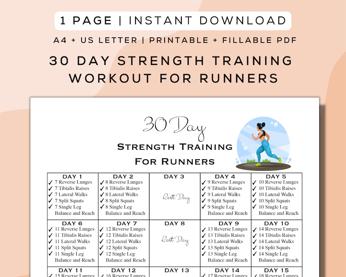 30 Day Strength Training for Runners Printable + Fillable PDF | Easy to ...