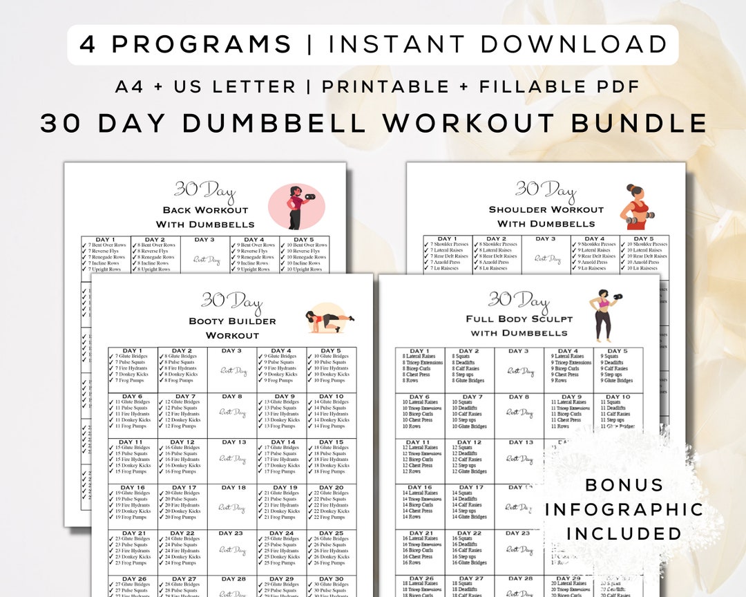 30 Day Dumbbell Workout Bundle Printable Fillable PDF 4 - Etsy