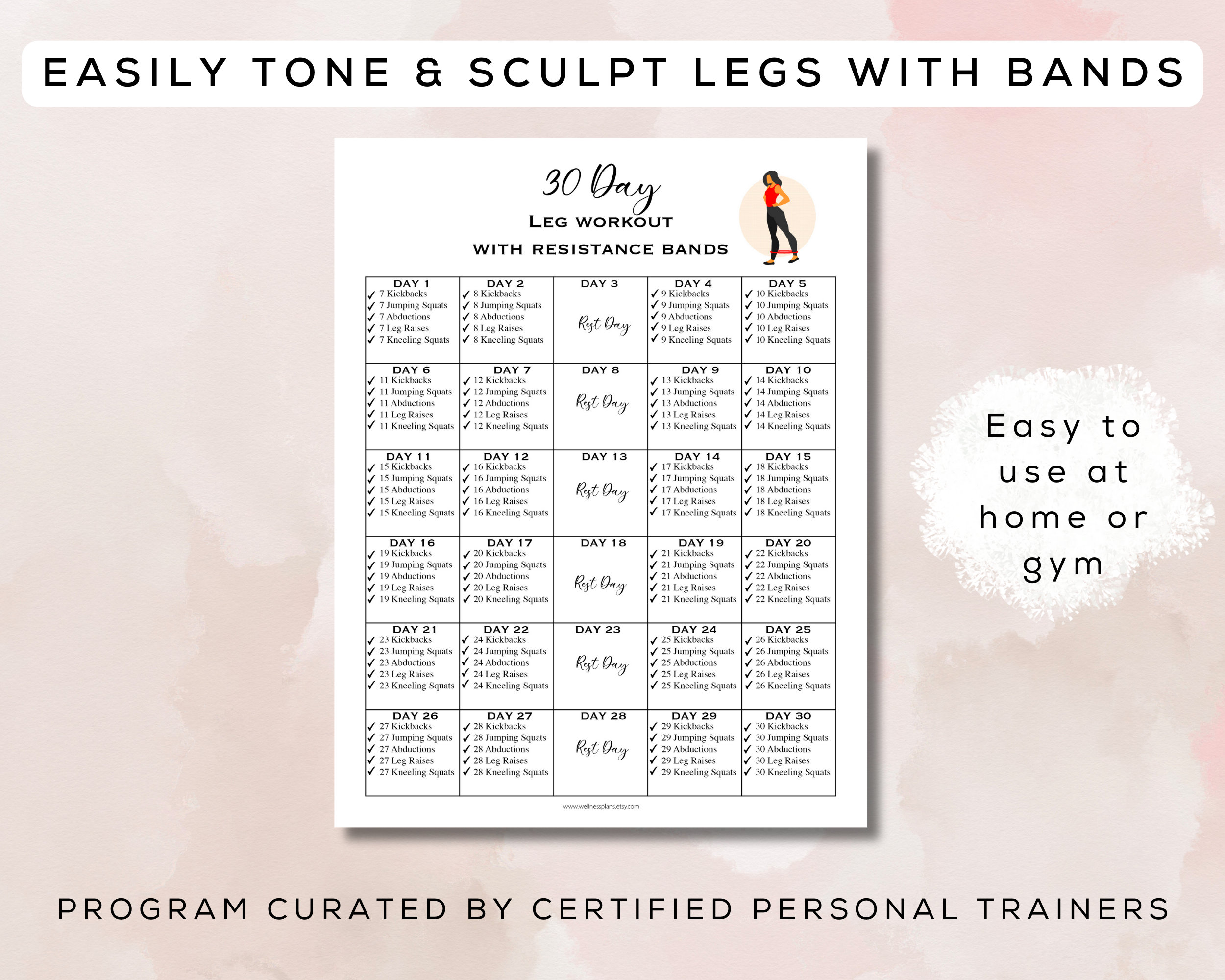 30 Day Leg Workout With Resistance Bands Printable + Fillable PDF ...