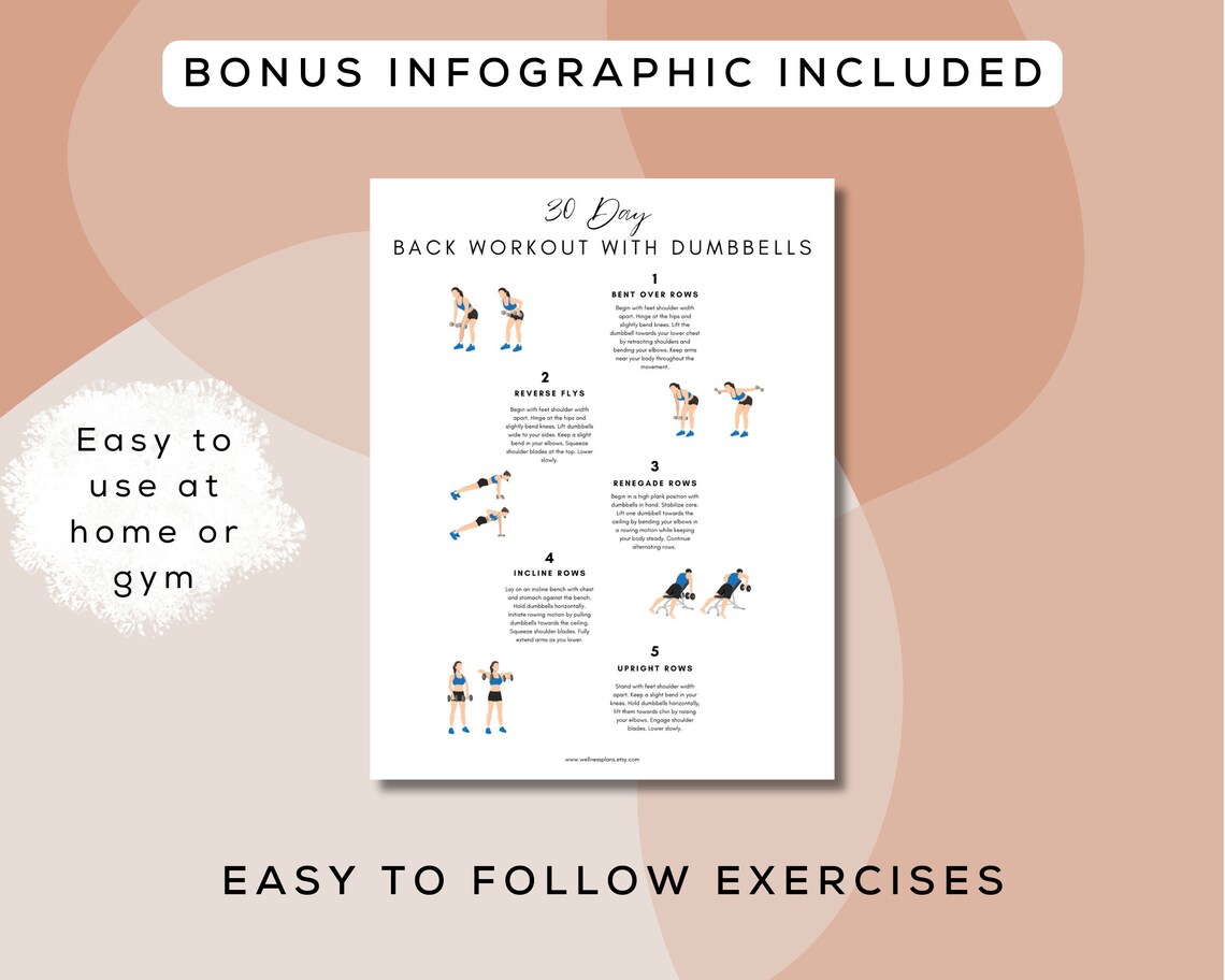 30 Day Back Workout Plan With Dumbbells Printable + Interactive PDF ...
