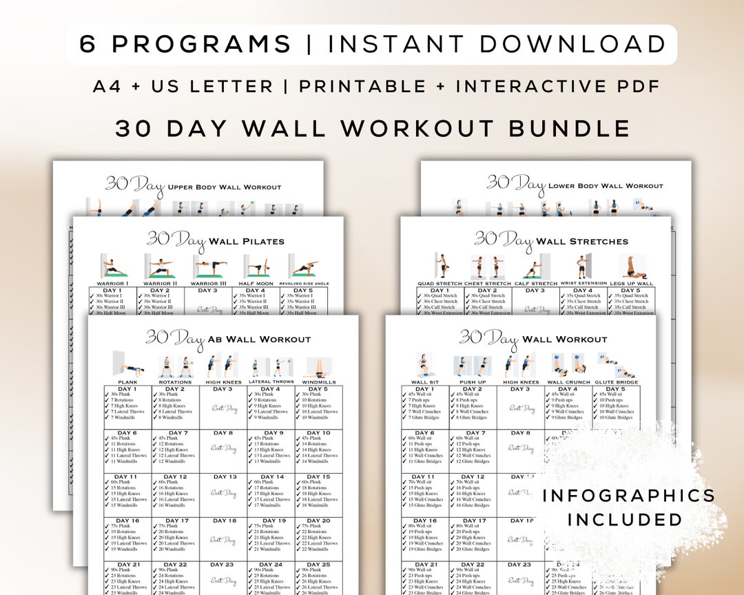 30 Day Wall Workout Bundle Printable + Interactive PDF | 6 Workout ...