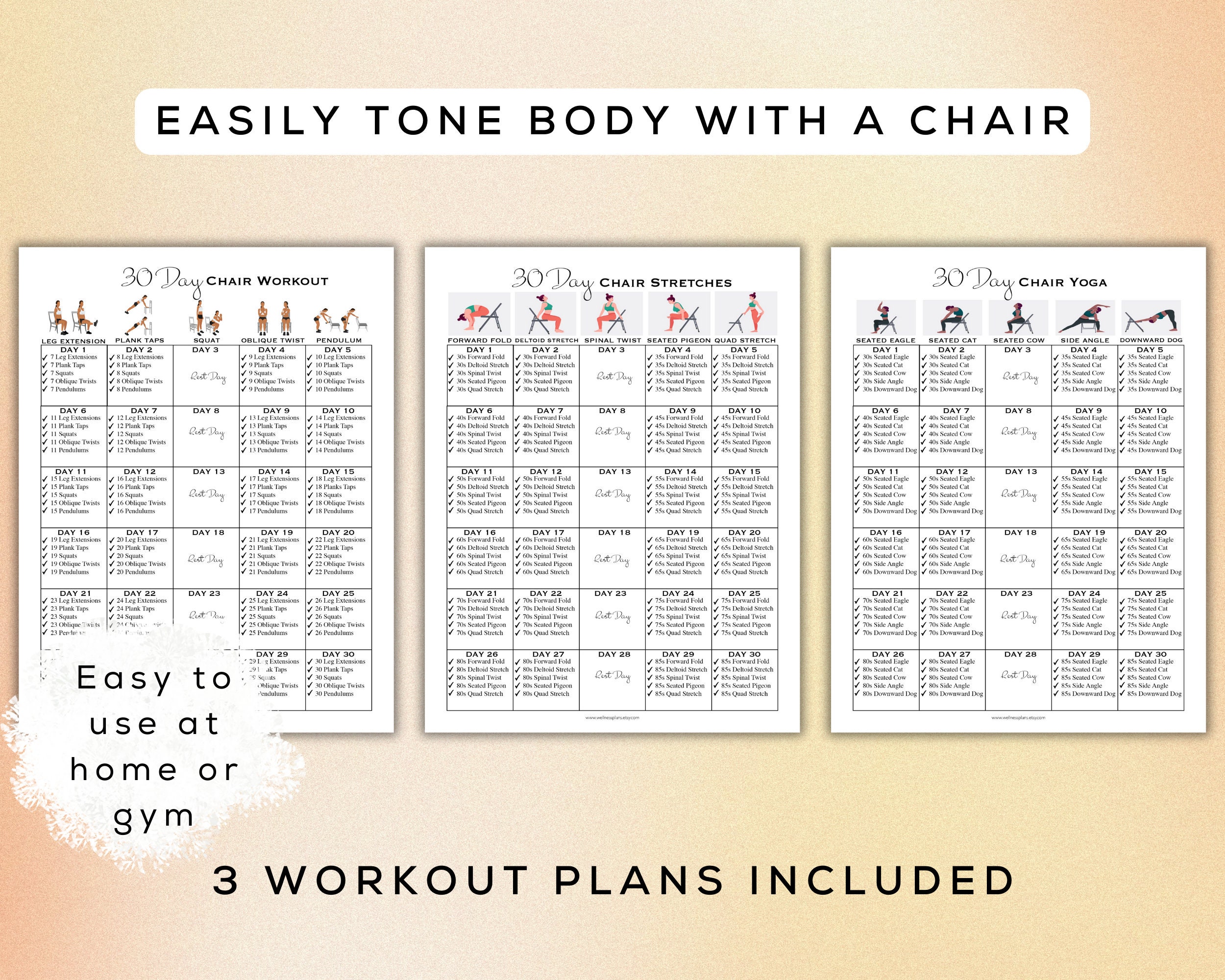 30 Day Chair Workout Bundle Printable + Interactive Pdfs | Easy to ...