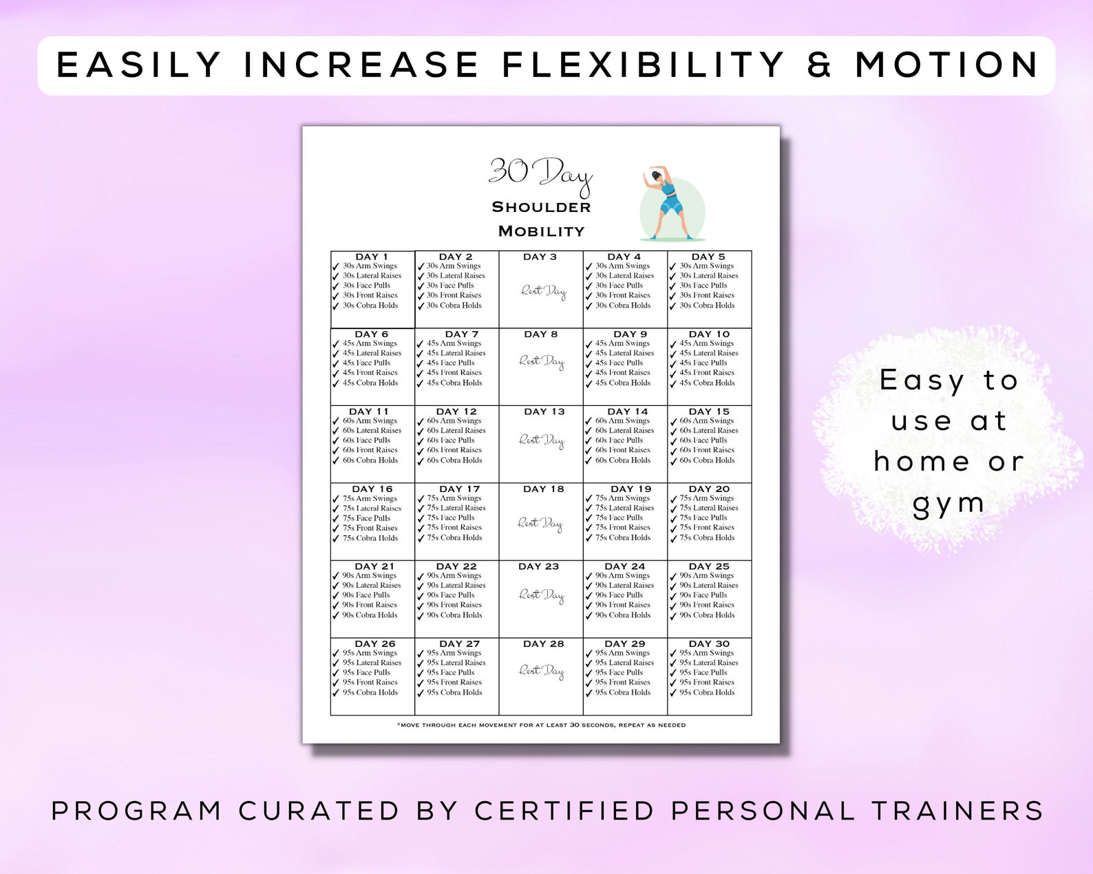 30 Day Shoulder Mobility Challenge Printable Fillable PDF Easy to ...