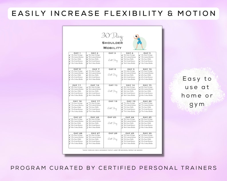 30 Day Shoulder Mobility Challenge Printable Fillable PDF Easy to ...