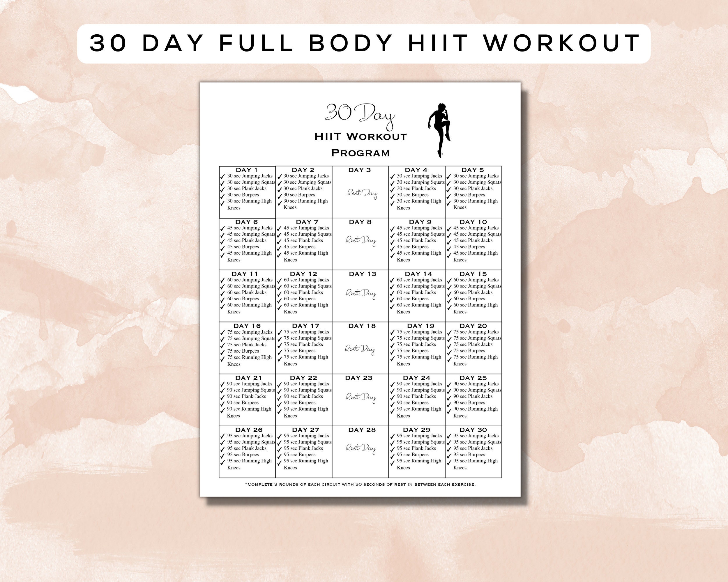 30 Day HIIT Workout Bundle Printable Fillable PDF 4 Workout Plans, Easy ...