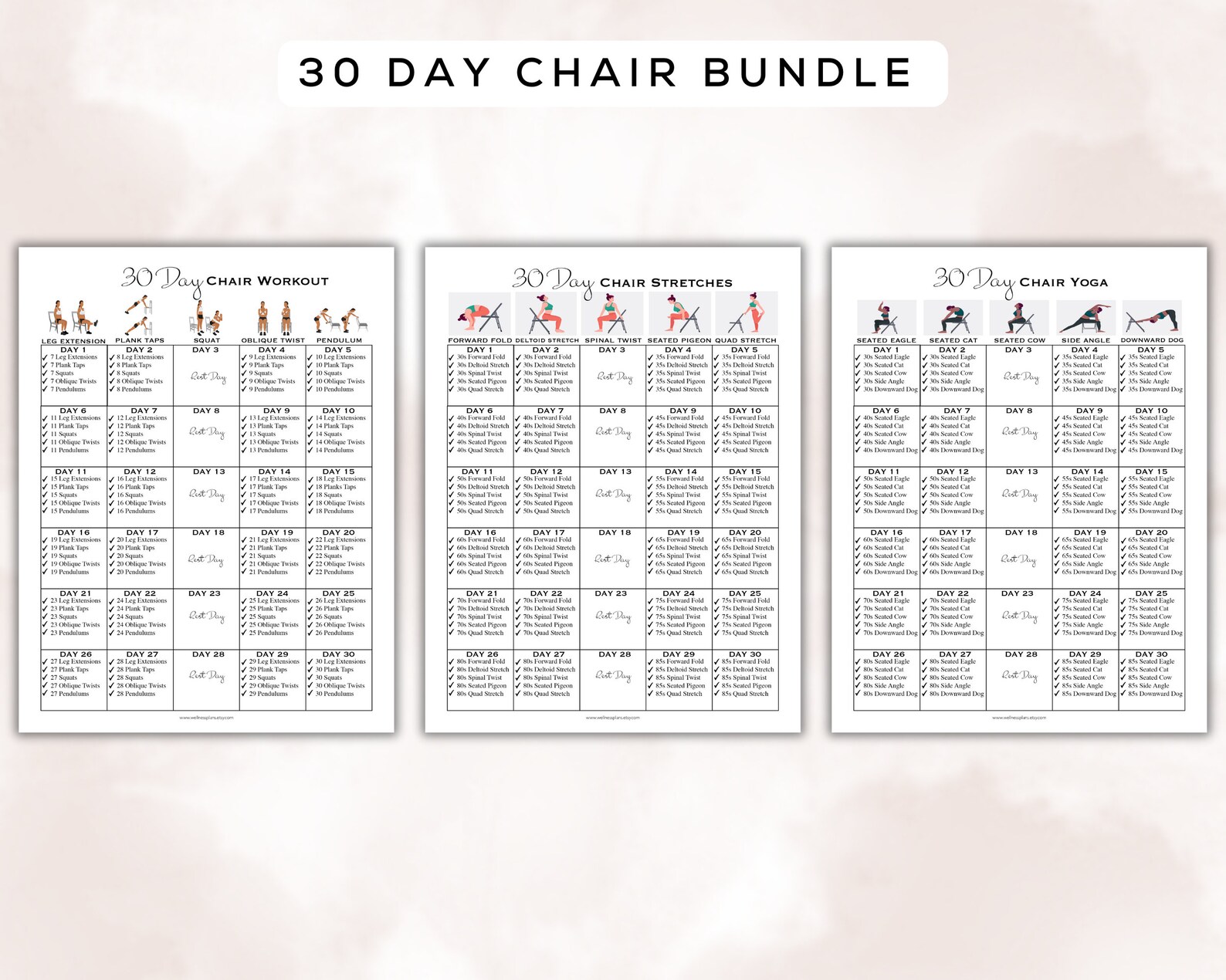 30 Day MEGA Workout Bundle Printable Interactive Pdfs 5 Bundles, 19 ...