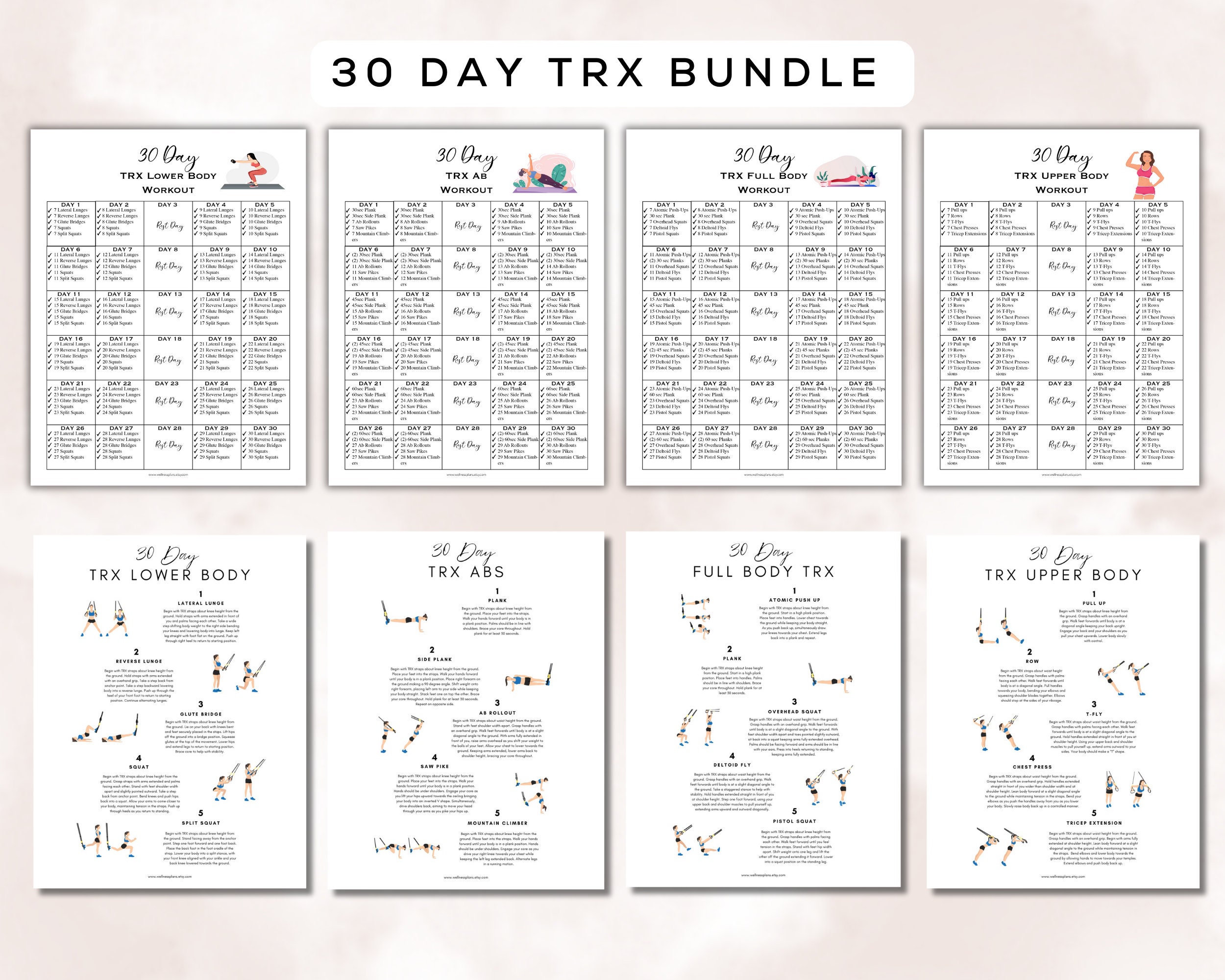 30 Day MEGA Workout Bundle Printable + Interactive Pdfs | 5 Bundles, 19 ...