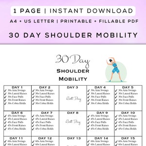 30 Day Shoulder Mobility Challenge Printable Fillable PDF Easy to ...