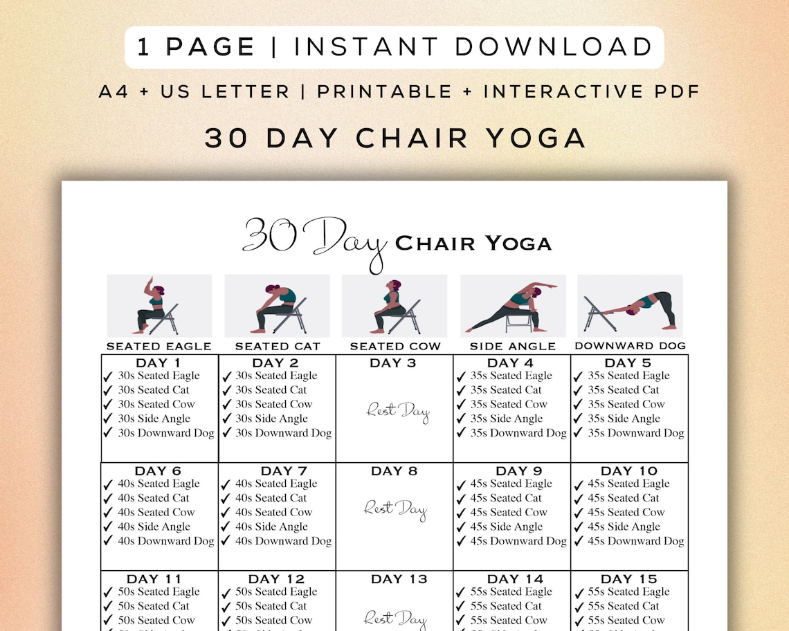 30 Day Chair Yoga Flow Printable + Interactive PDF | Easy to Follow Poses, Beginner Friendly ...