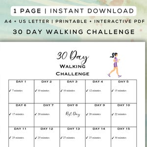 30 Day Walking Challenge Printable + Interactive PDF, Digital Workout ...