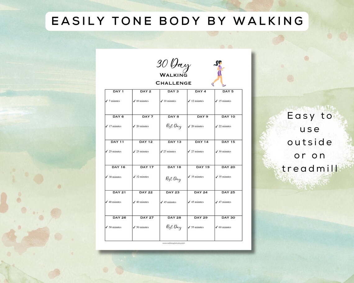 30 Day Walking Challenge Printable + Interactive PDF, Digital Workout ...