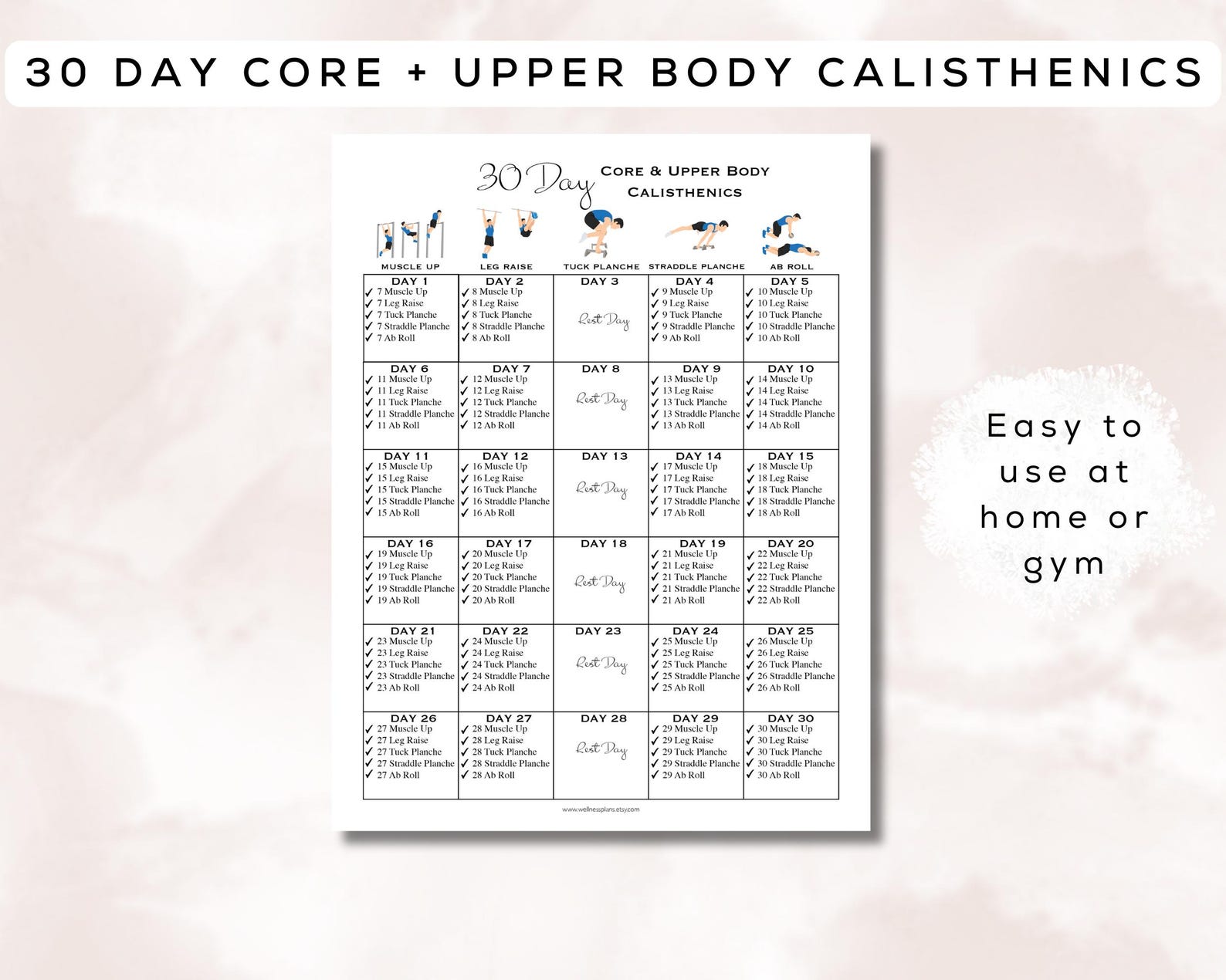 30 Day Calisthenics Workout Bundle | Printable + Interactive PDF, Easy ...