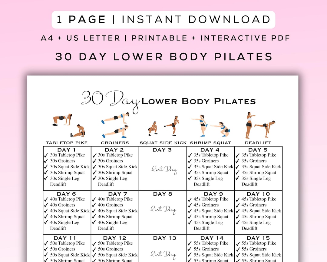 30 Day Lower Body Pilates Printable + Interactive PDF | Easy to Follow ...