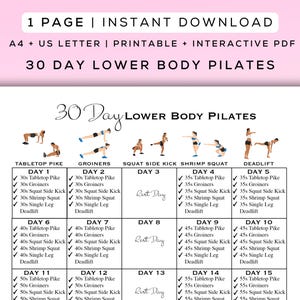 30 Day Lower Body Pilates Printable Interactive PDF Easy to Follow ...