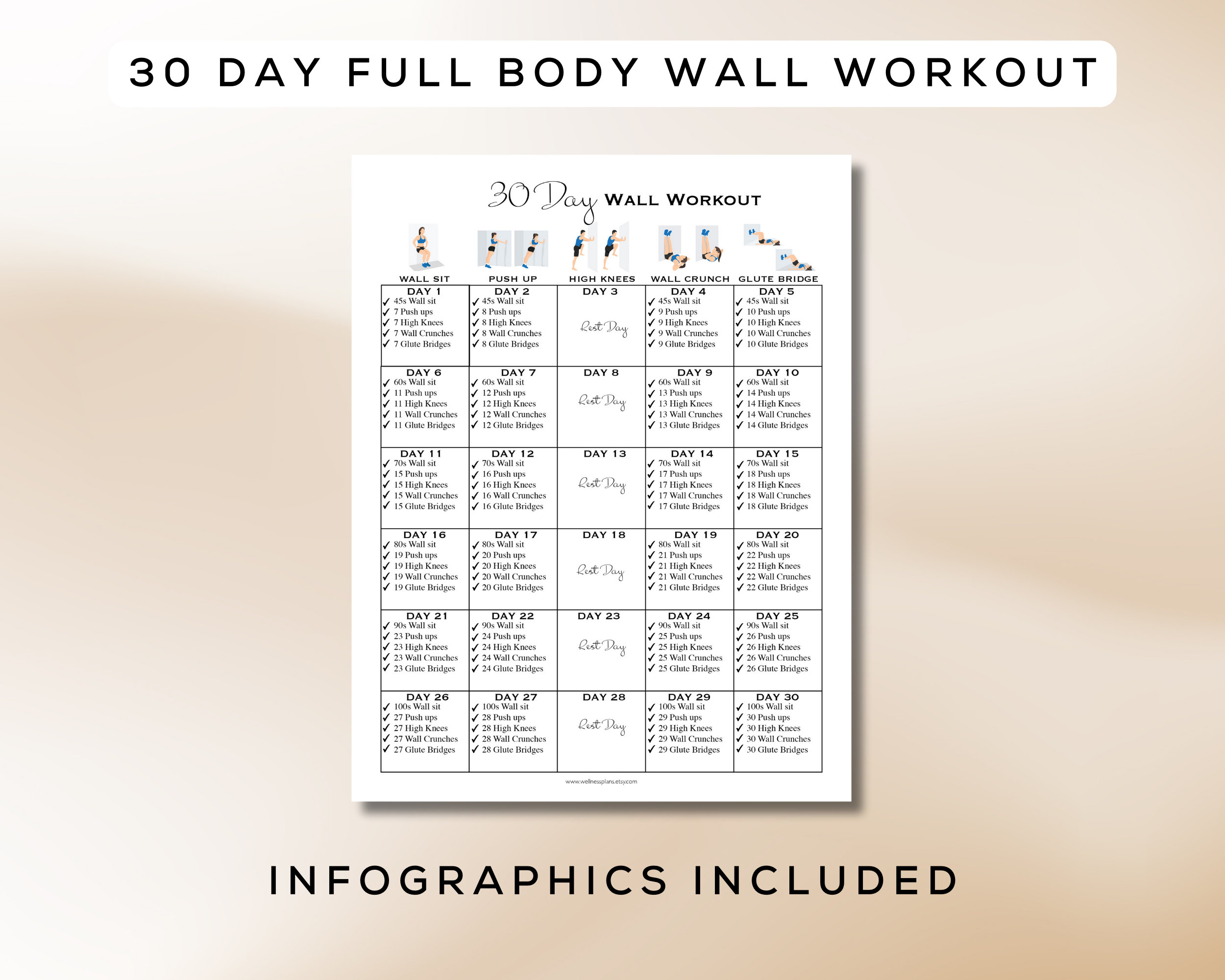 30 Day Wall Workout Bundle Printable + Interactive PDF | 6 Workout ...