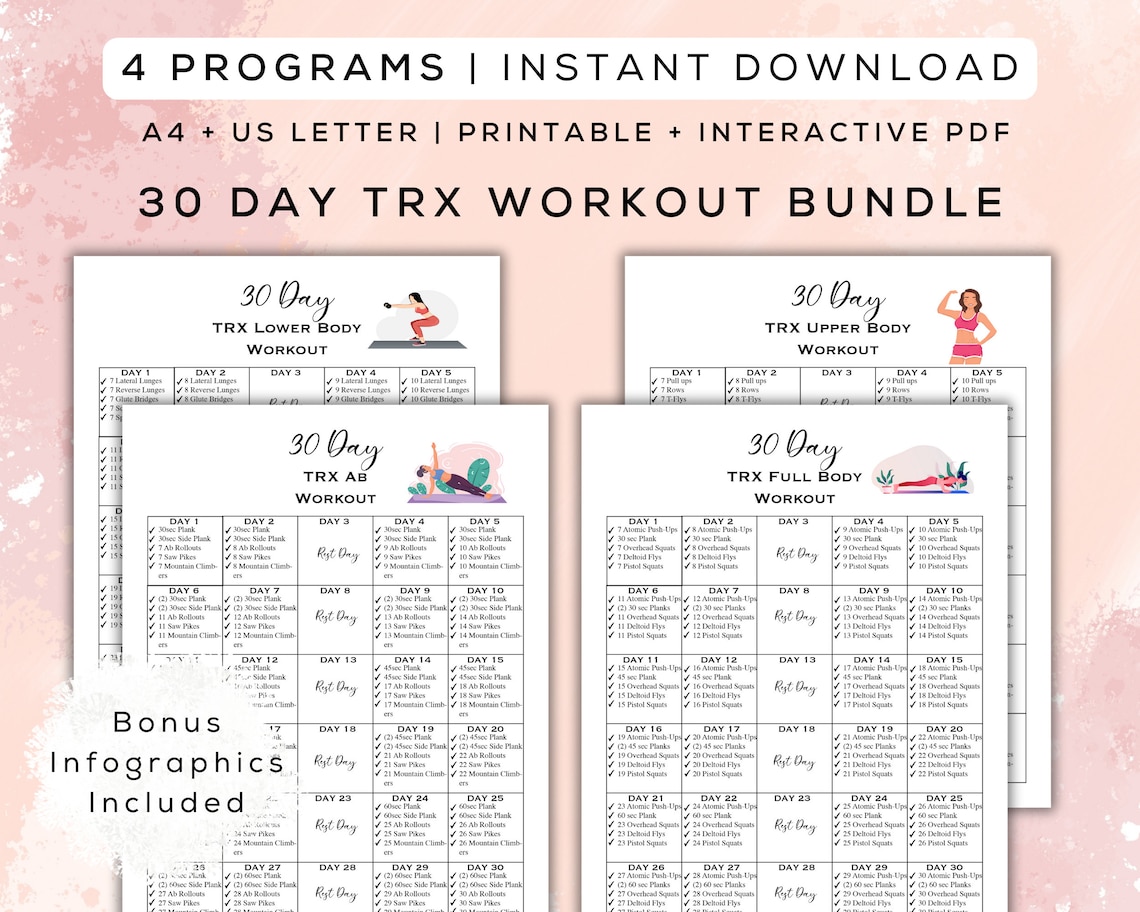 30 Day Full Body TRX Workout Bundle Printable + Digital Gym Guide ...