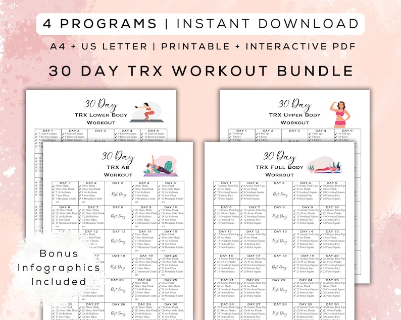30 Day Full Body TRX Workout Bundle Printable + Digital Gym Guide ...