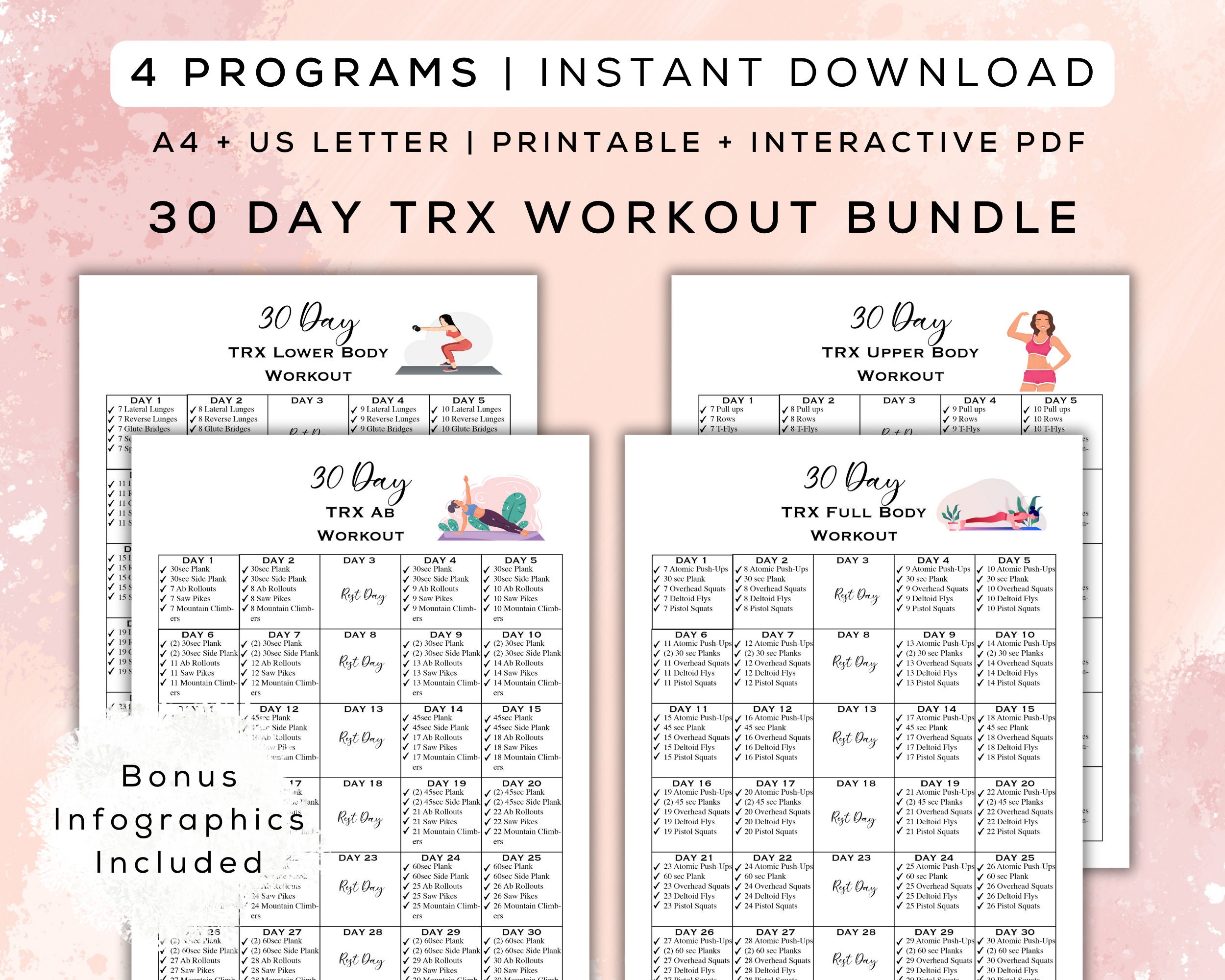30 Day Full Body TRX Workout Bundle Printable + Digital Gym Guide ...