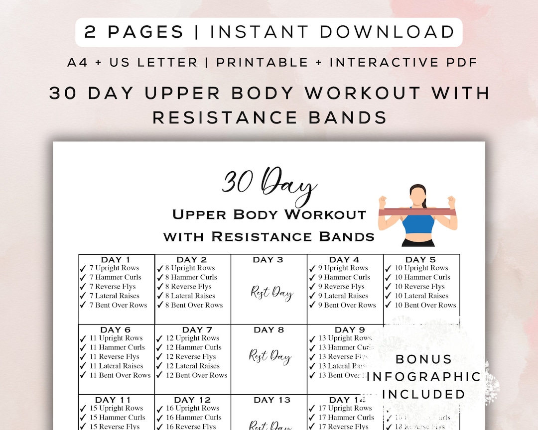 30 Day Upper Body Workout With Resistance Bands Printable + Interactive ...