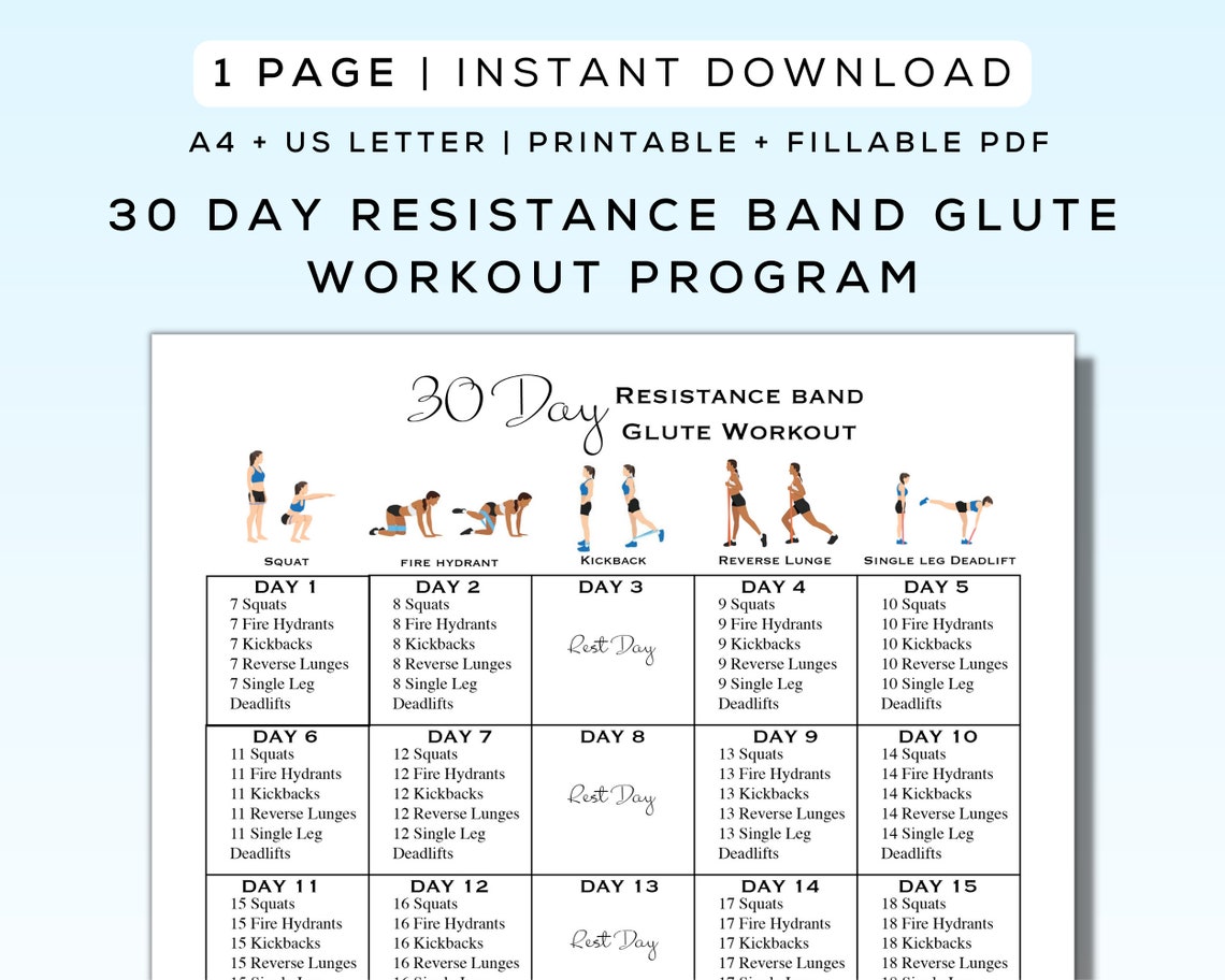 30 Day Glute Workout Plan With Resistance Bands Printable + Fillable ...