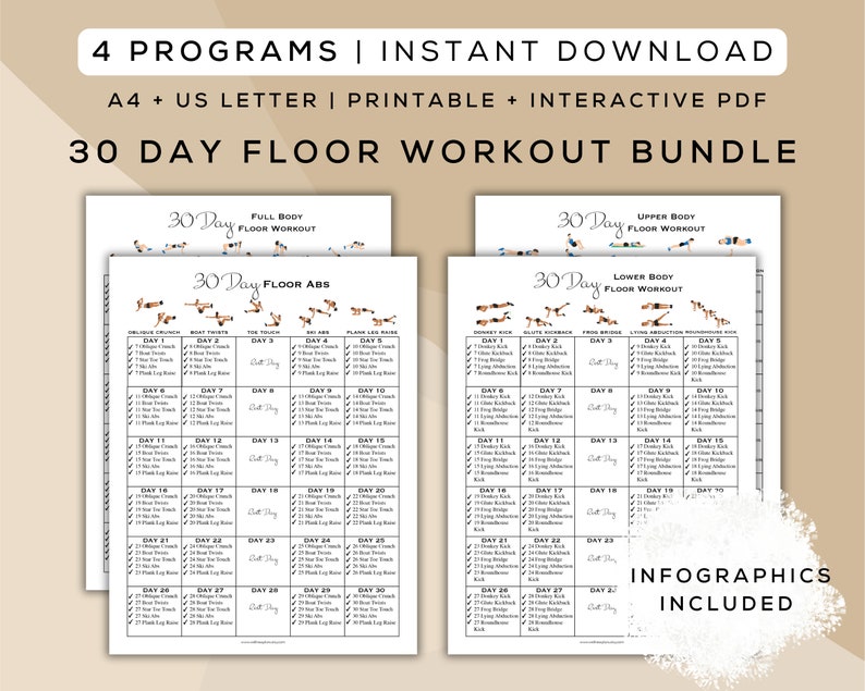 30 Day Floor Workout Bundle Printable + Interactive PDF | Easy to ...
