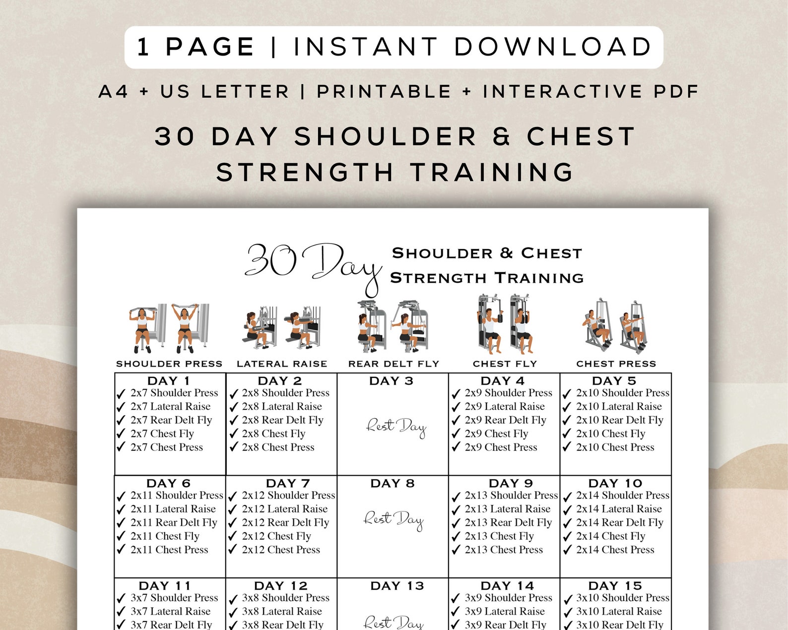 30 Day Shoulder & Chest Strength Training Workout Printable ...
