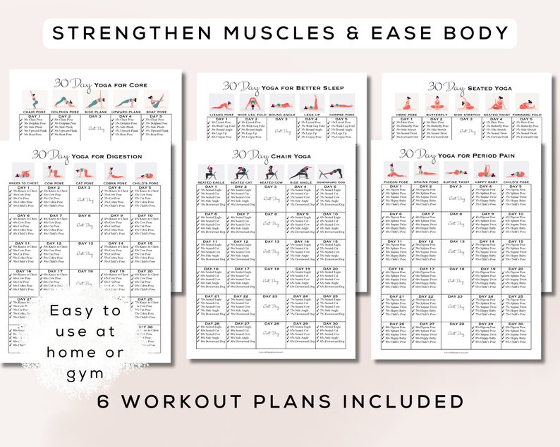 30 Day Yoga Bundle Printable + Interactive PDF | 6 Programs, Easy to ...