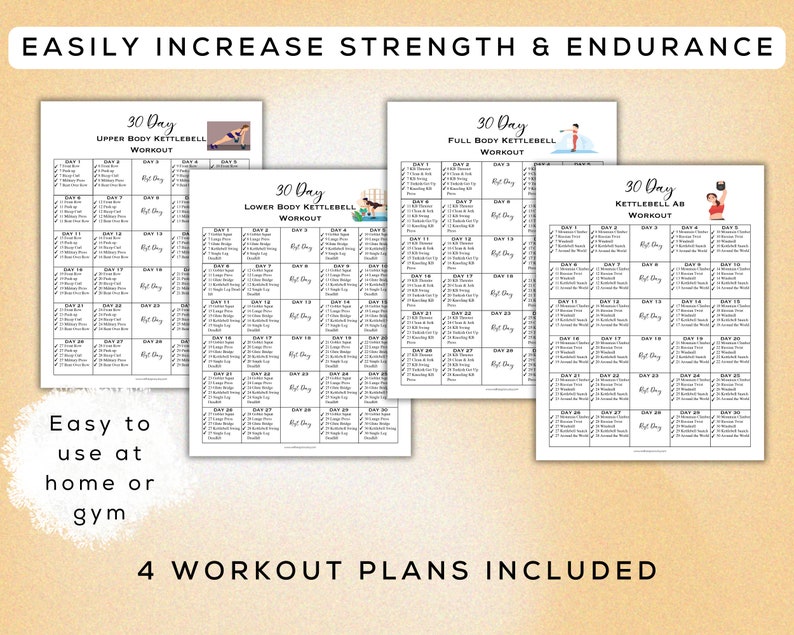 30 Day Kettlebell Workout Bundle Printable + Digital Gym Guide | Bonus ...