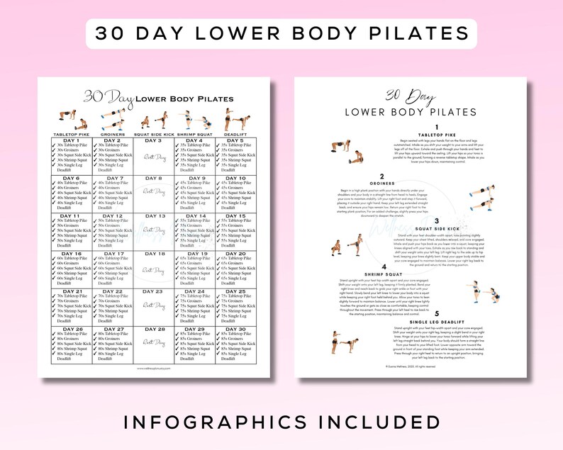 30 Day Pilates Workout Bundle: Beginner Friendly Exercises (printable ...