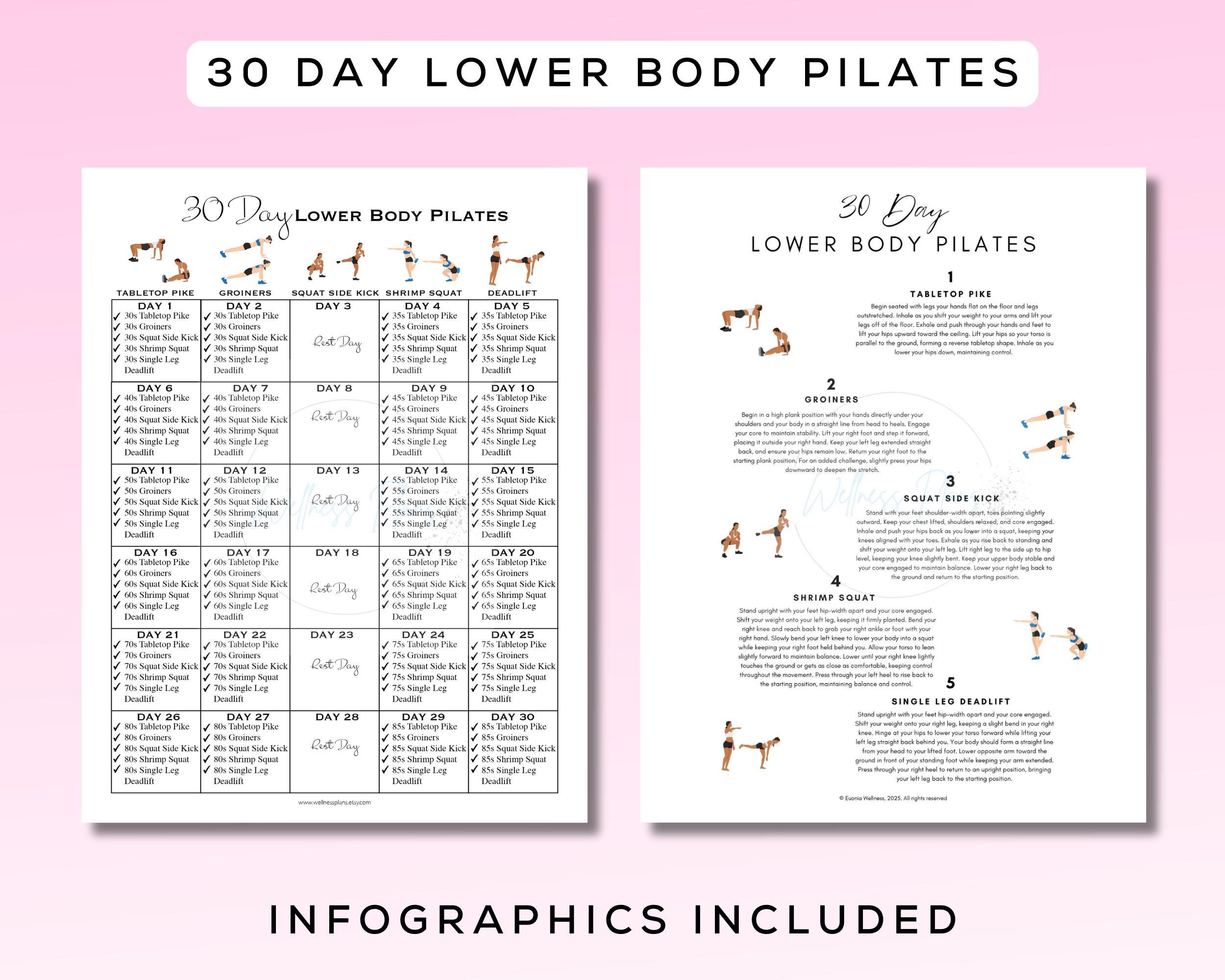 30 Day Pilates Workout Bundle: Beginner Friendly Exercises (printable ...