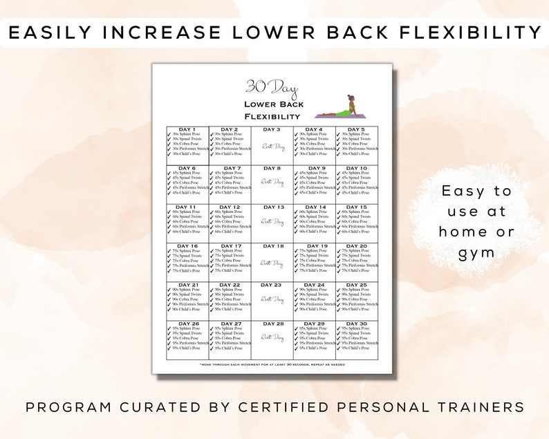 30 Day Lower Back Flexibility Printable Fillable PDF Easy Flexibility ...