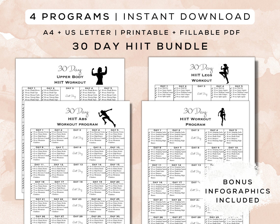 30 Day HIIT Workout Bundle Printable + Interactive PDF | Bonus ...