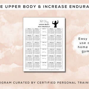 30 Day Upper Body HIIT Workout Program Printable + Fillable PDF | Bonus ...