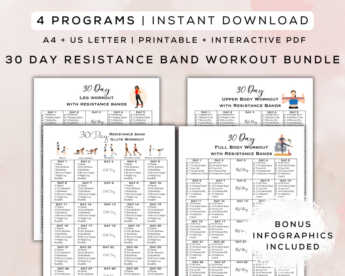 30 Day Resistance Band Workout Bundle Printable Interactive PDF Bonus ...