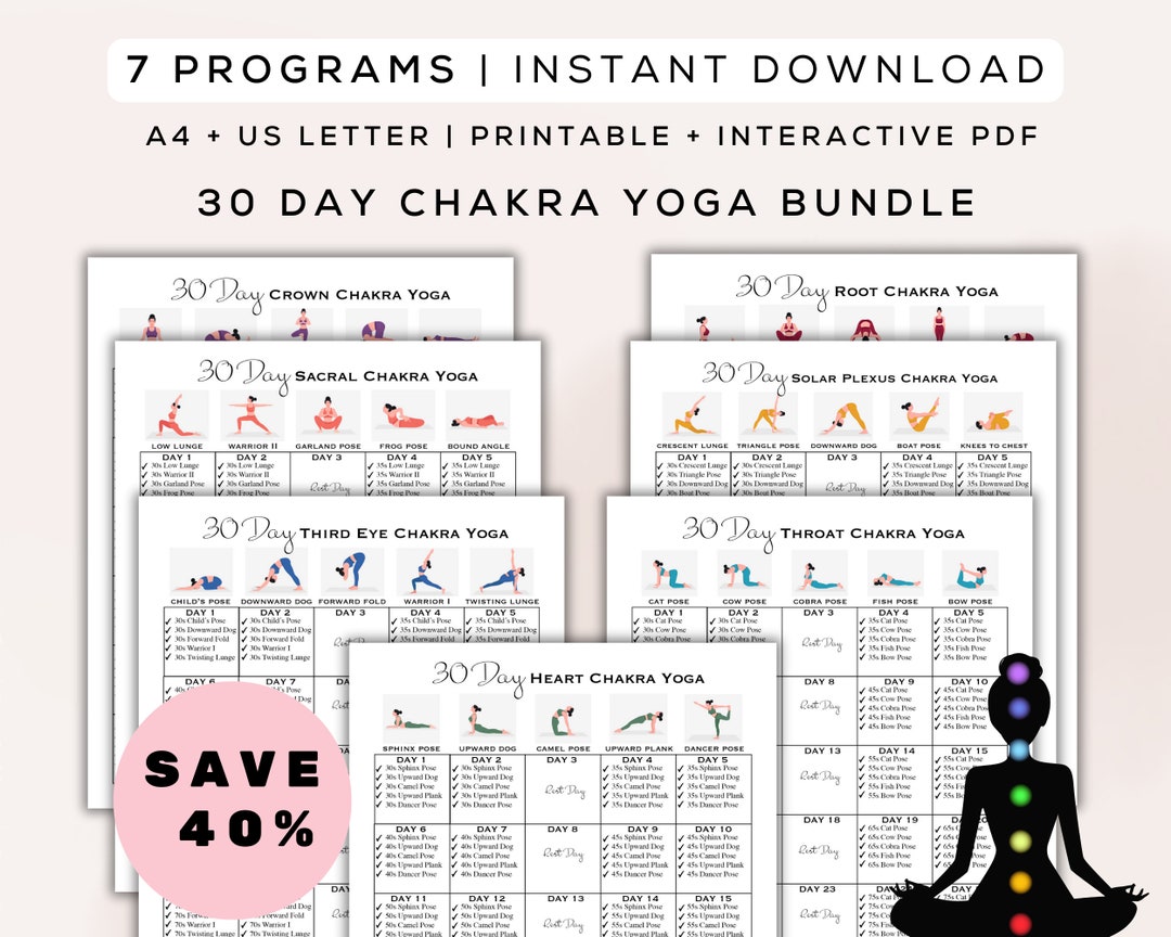 30 Day Chakra Yoga Bundle | Printable + Interactive Pdfs | Easy to Follow Poses, Beginner ...