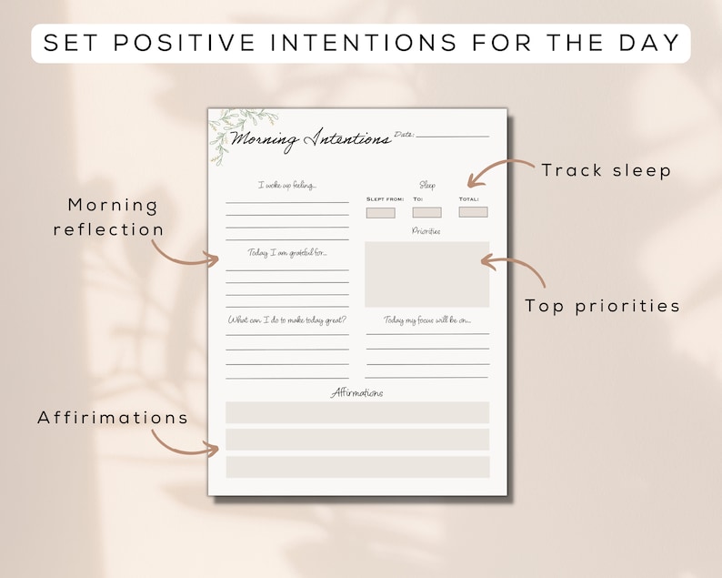 Morning Intentions Journal Printable Fillable PDF Daily Journal, Set ...