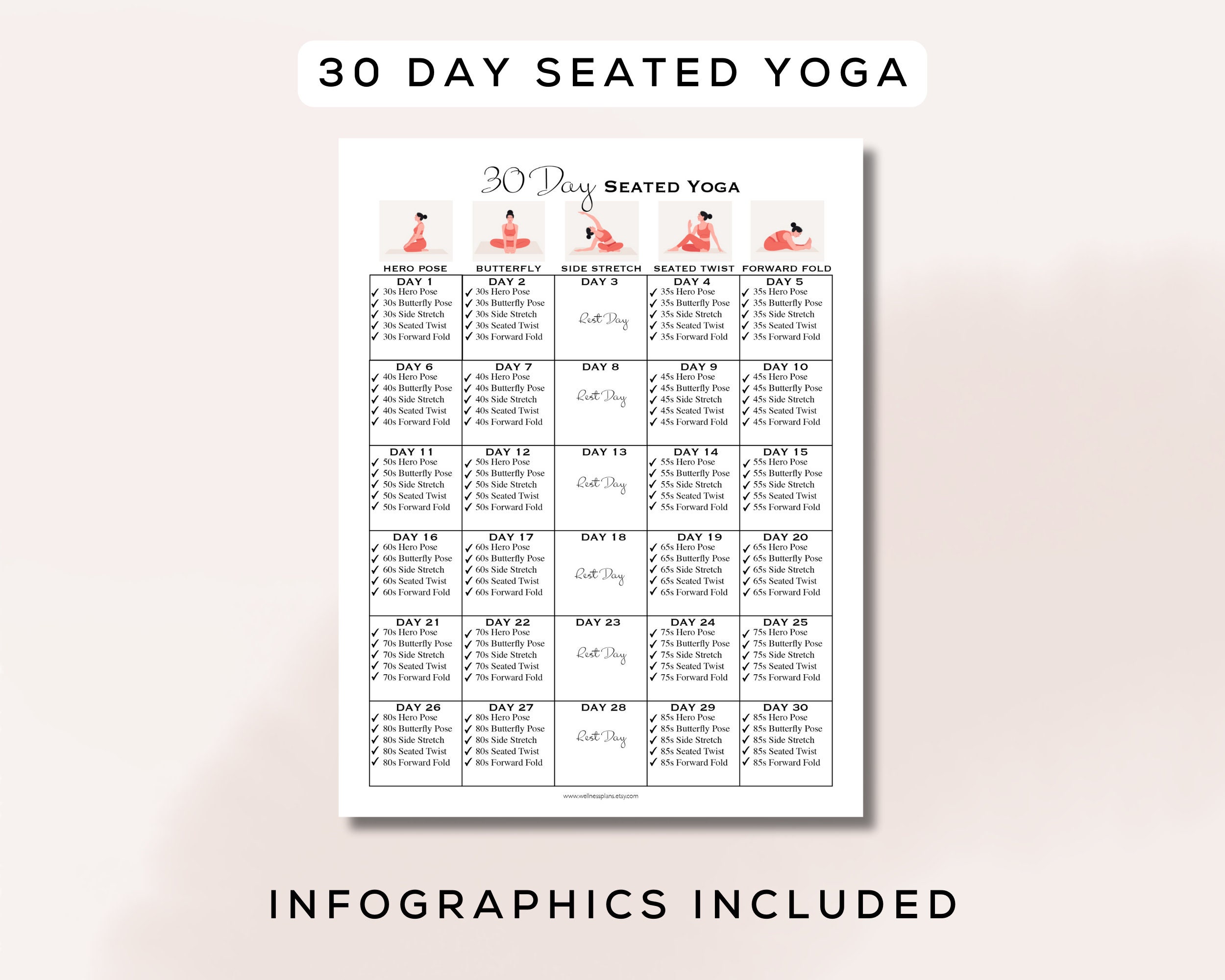 30 Day Yoga Bundle Printable + Interactive PDF | 6 Programs, Easy to ...