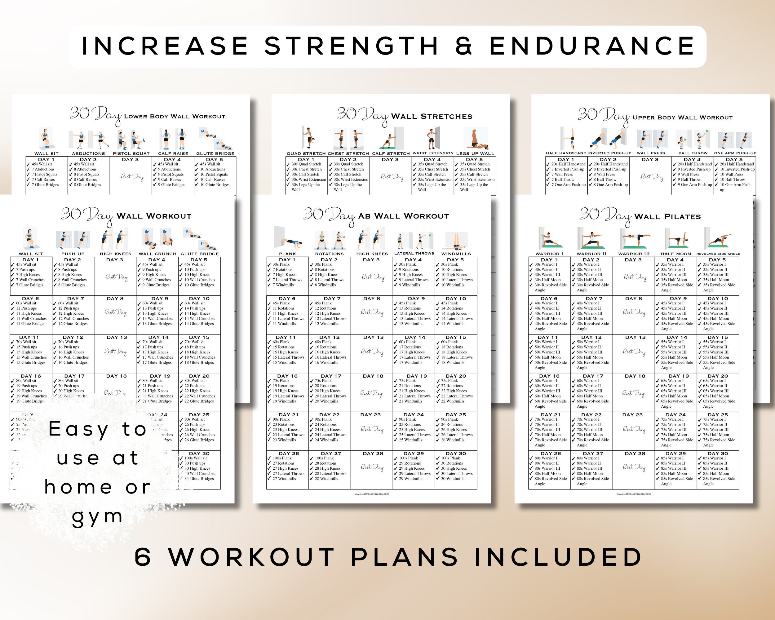 30 Day Wall Workout Bundle Printable + Interactive PDF | 6 Workout ...